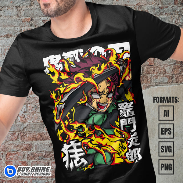 Premium Tanjiro Kamado Demon Slayer Anime Vector T-shirt Design Templa ...