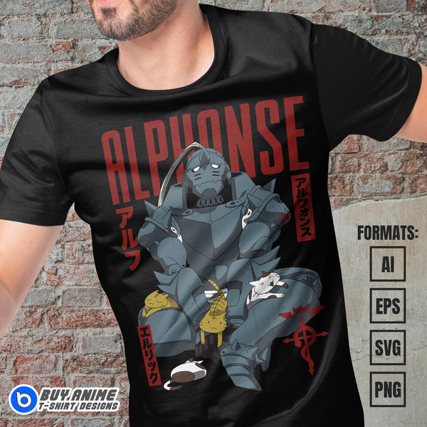 Premium Alphonse Fullmetal Alchemist Anime Vector T-shirt Design Templ ...