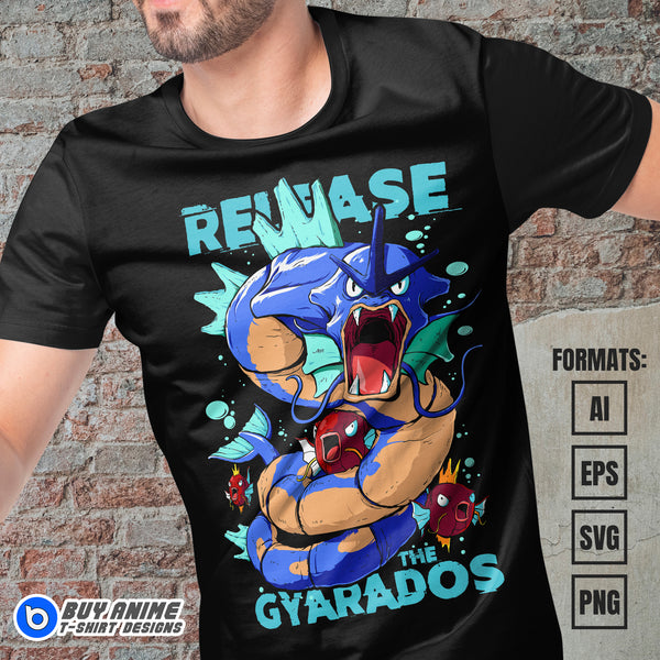 Premium Gyarados Pokemon Anime Vector T-shirt Design Template – www ...