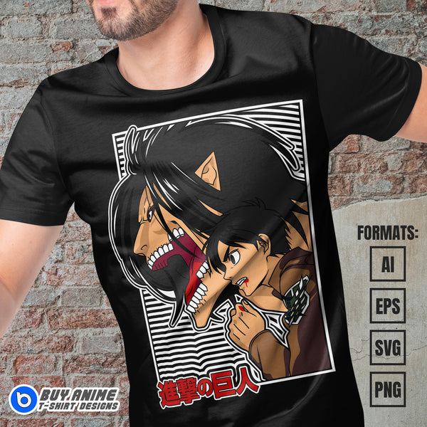 Premium Eren Yeager Attack on Titan Anime Vector T-shirt Design Templa ...