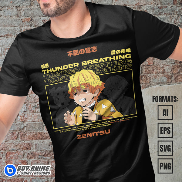 Premium Zenitsu Demon Slayer Anime Vector T-shirt Design Template #5 ...