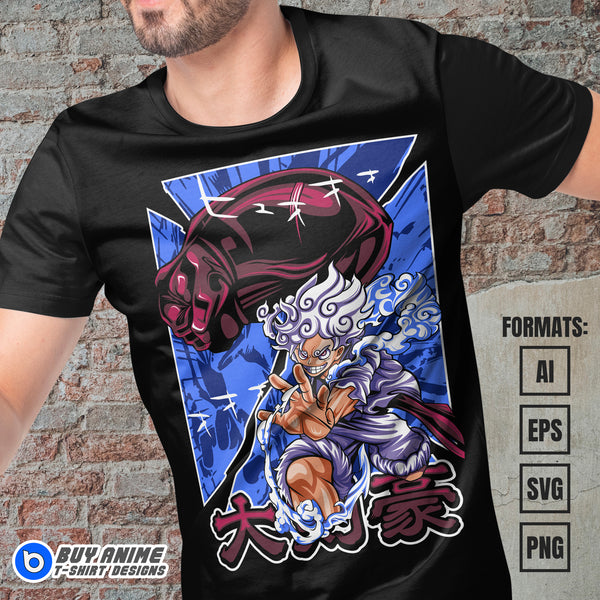 Premium Luffy Gear 5 One Piece Anime Vector T-shirt Design Template #3 ...