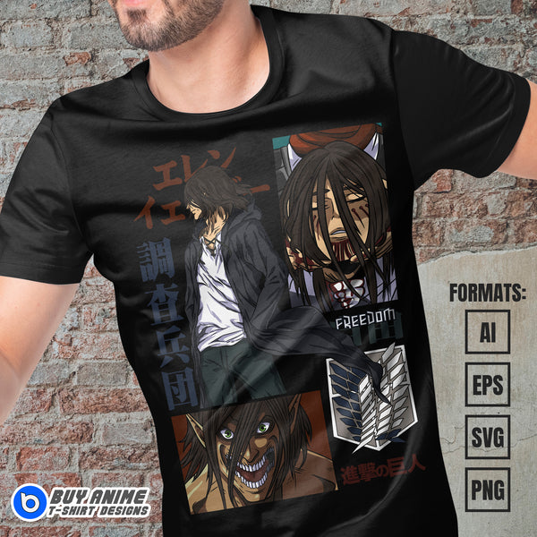 Premium Eren Yeager Attack on Titan Anime Vector T-shirt Design Templa ...
