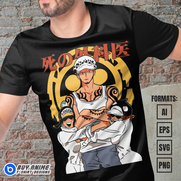 Premium Trafalgar Law x Penguin One Piece Anime Vector T-shirt Design ...