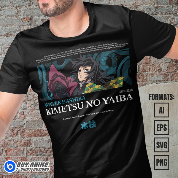 Premium Giyu Tomioka Demon Slayer Anime Vector T-shirt Design Template ...