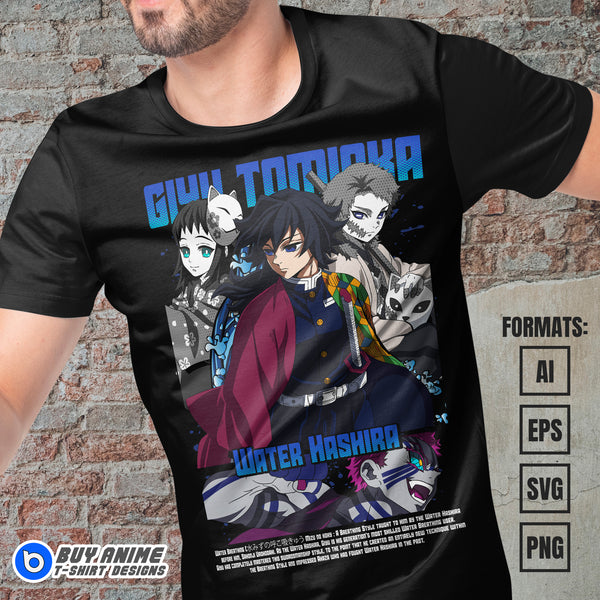 Premium Giyu Tomioka Demon Slayer Anime Vector T-shirt Design Template ...