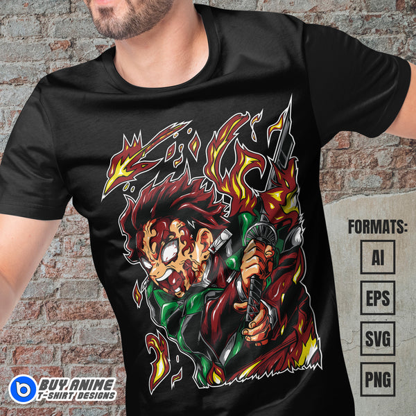 Premium Tanjiro Kamado Demon Slayer Anime Vector T-shirt Design Templa ...