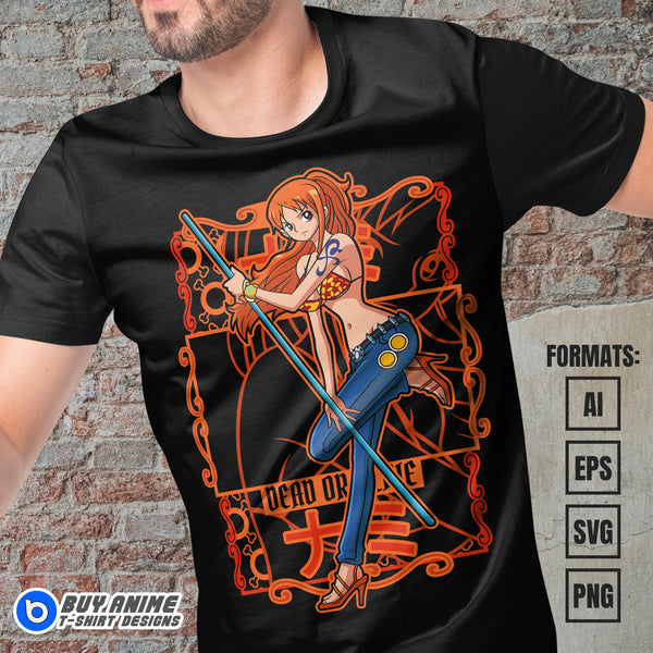 Premium Nami One Piece Anime Vector T-shirt Design Template #9 ...