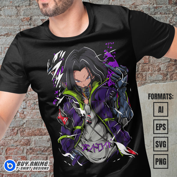 Premium Android 17 Dragon Ball Anime Vector T-shirt Design Template ...