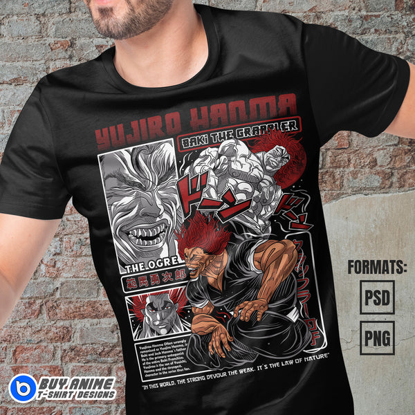 Premium Yujiro Hanma Baki The Grappler Vector T-shirt Design Template ...