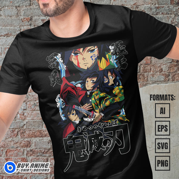 Premium Giyu Tomioka Demon Slayer Anime Vector T-shirt Design Template ...