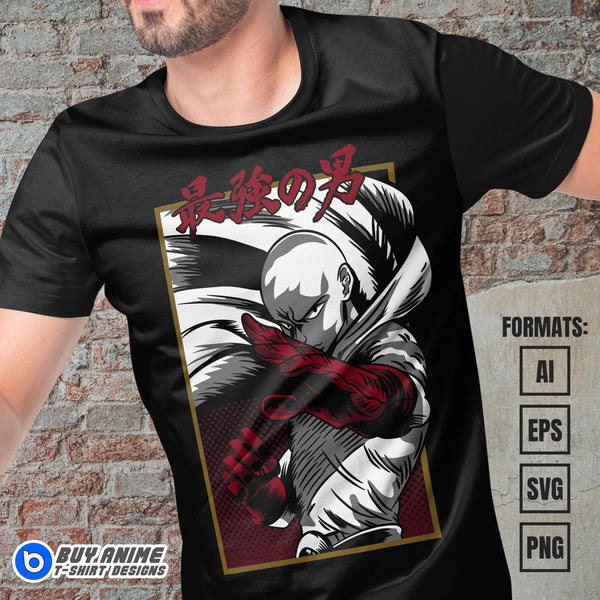 Premium Saitama One Punch Man Anime Vector T-shirt Design Template #4 ...