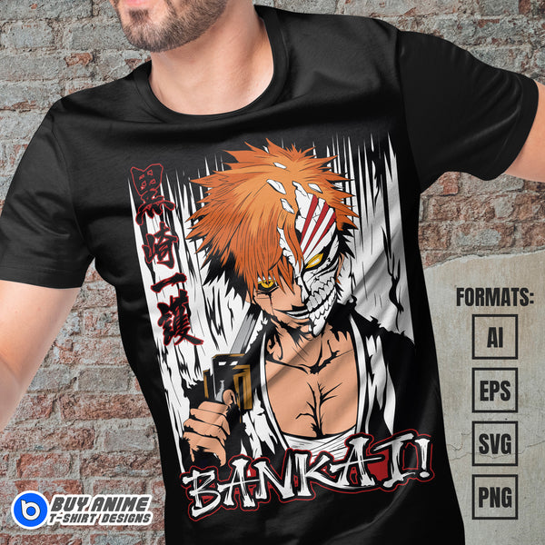 Premium Ichigo Kurosaki Bleach Anime Vector T-shirt Design Template #2 ...
