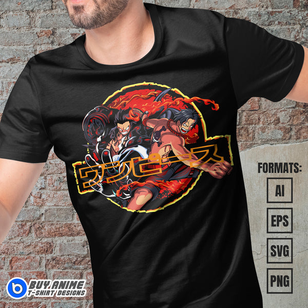 Premium Luffy x Ace One Piece Anime Vector T-shirt Design Template ...