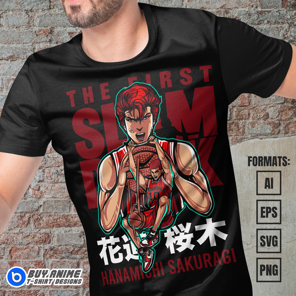 Premium Hanamichi Sakuragi Slam Dunk Anime Vector T-shirt Design Templ ...