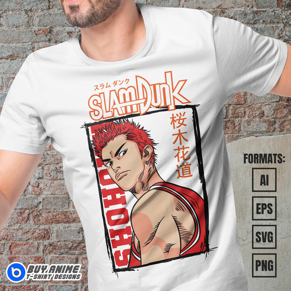 Premium Hanamichi Sakuragi Slam Dunk Anime Vector T-shirt Design Templ ...