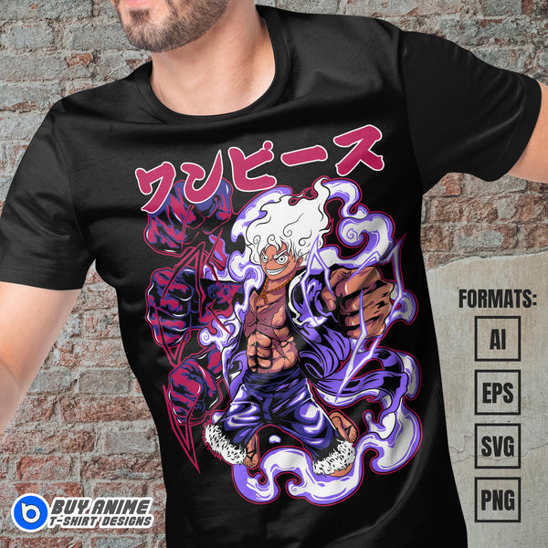 Premium Luffy Gear 5 One Piece Anime Vector T-shirt Design Template #2 ...