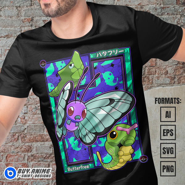 Premium Butterfree Pokemon Anime Vector T-shirt Design Template – www ...