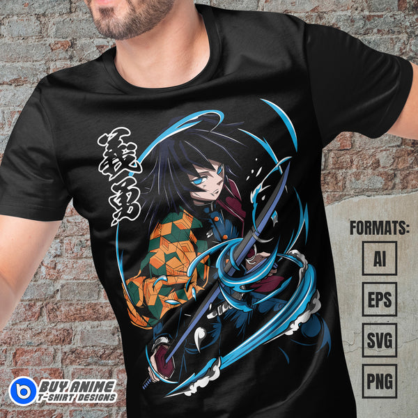 Premium Giyu Tomioka Demon Slayer Anime Vector T-shirt Design Template ...