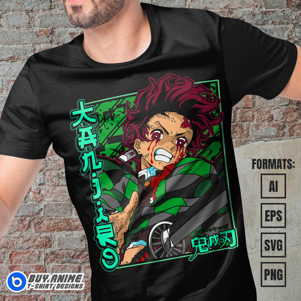 Premium Tanjiro Kamado Demon Slayer Anime Vector T-shirt Design Templa ...