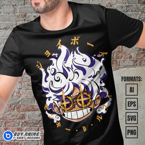 Premium Luffy Gear 5 One Piece Anime Vector T-shirt Design Template #2 ...