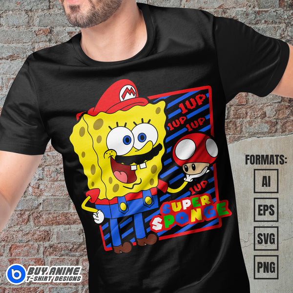 Premium Spongebob x Mario Vector T-shirt Design Template – www ...